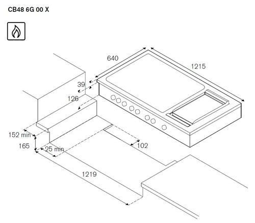 כיריים 122 ס''מ משולבים משטח צלייה חשמלי (פלנצ'ה) CB48 6G 00 X ...